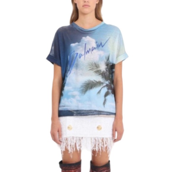 Balmain | Tops | Balmain Shortsleeve Palm Tree Tropical Print Logo ...